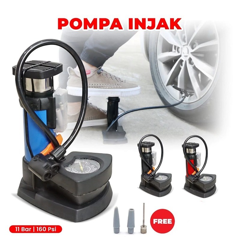 Jual Pompa Angin Mini Foot 160 PSI Pump Portable Manual Untuk ban mobil ...