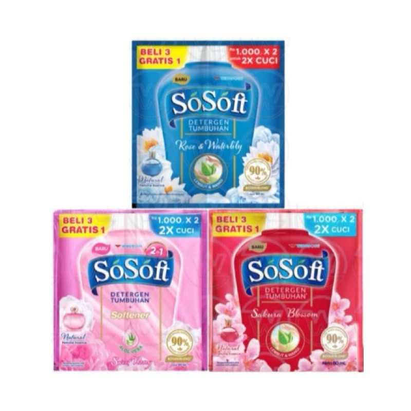 Jual - Bealine Shop - Sosoft Detergen Tumbuhan Cair Sachet isi 16 ...