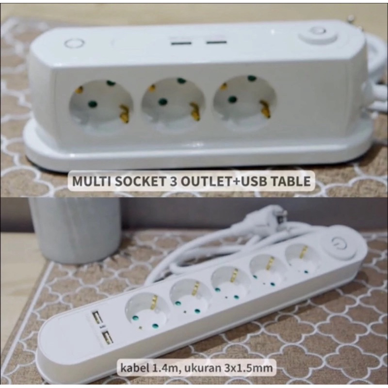 Jual KRISBOW STOP KONTAK 3-5 SOKET & 2 PORT USB/ACE MULTISOCKET 5 OUTLET/ACE KABEL EXTENSION/ACE ...