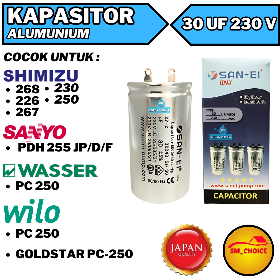 Jual SAN EI KAPASITOR ALUMUNIUM 30 UF 230V SANEI BULAT CAPACITOR ALUMUNIUM SAN-EI 30 UF MIKRO ...