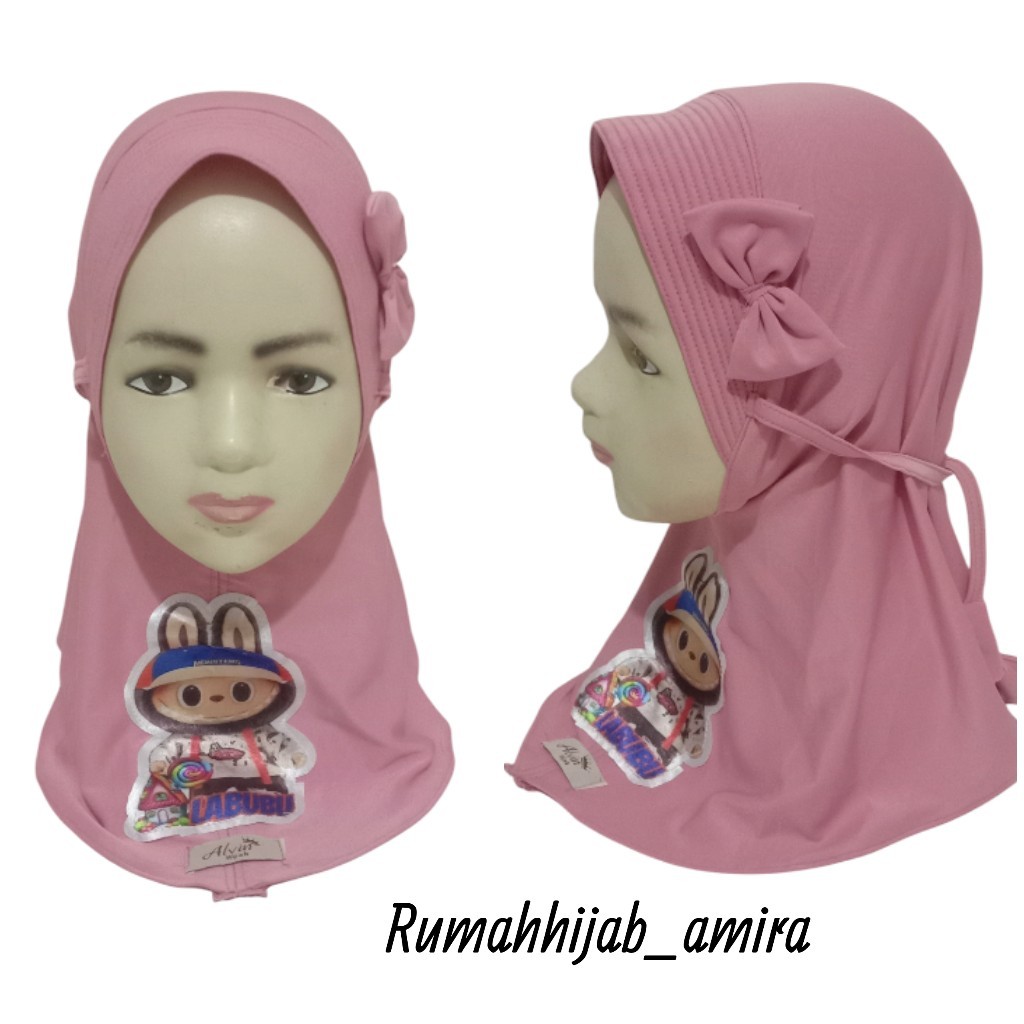 Jual Jilbab Bayi Anak Hijab Labubu Pita Jersey Premium Instan usia 0-3 ...