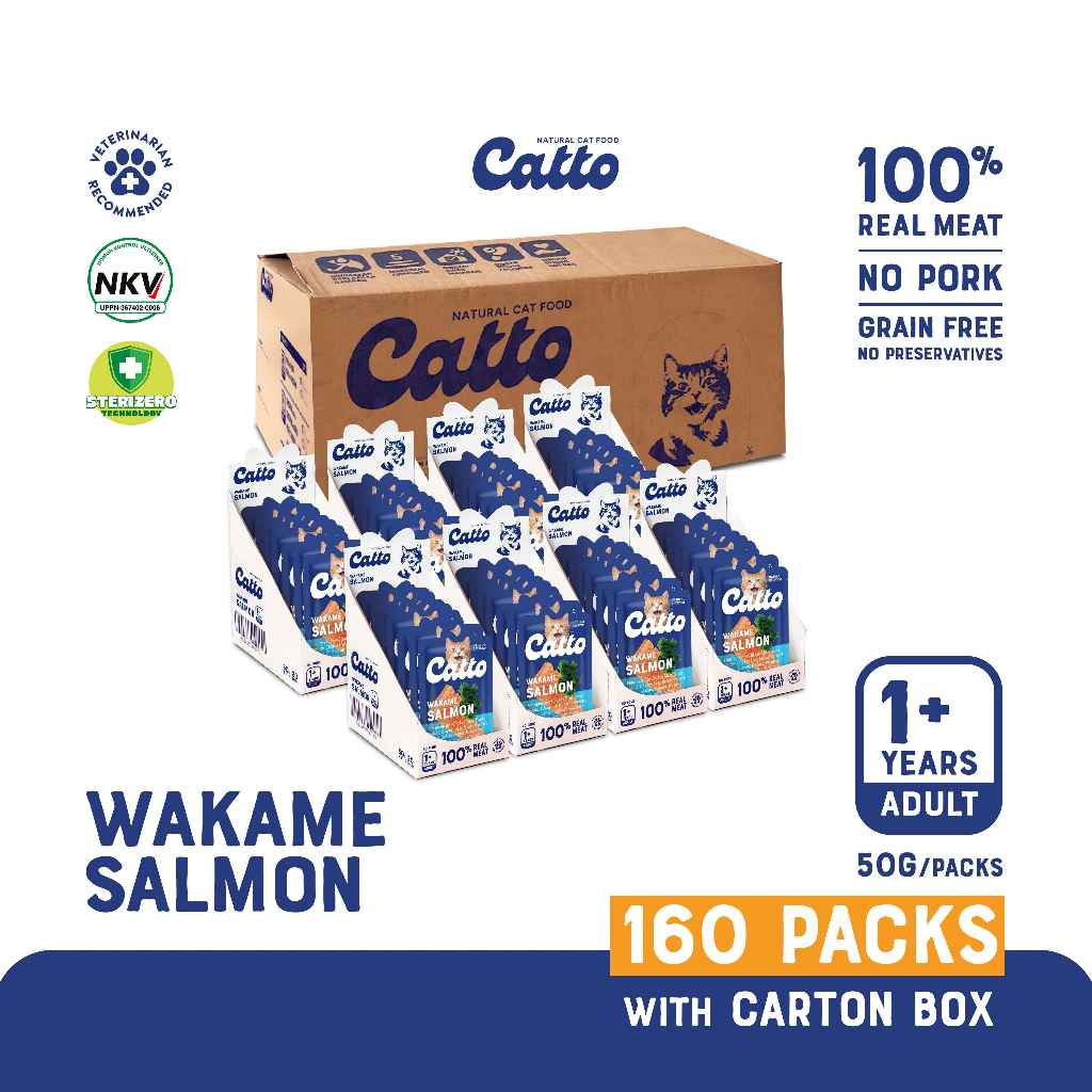 Jual Catto Cat Food - Carton Wakame Salmon Adult 50gr x 160 pcs ...