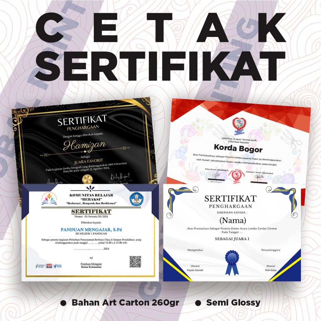 Jual Cetak Sertifikat / Piagam Custom Murah | Shopee Indonesia