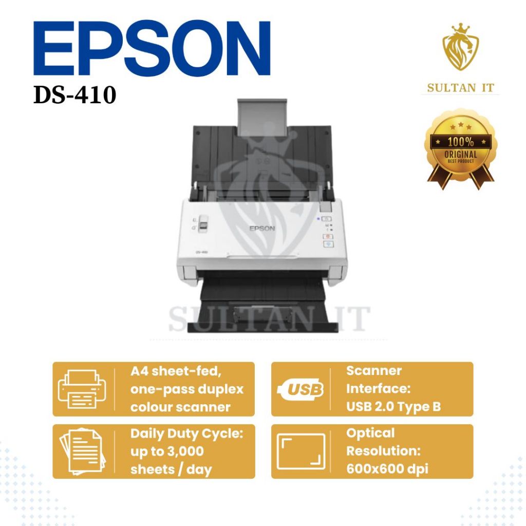 Jual Scanner Epson DS 410 Sheet Fed One Pass Duplex / Color Scanner DS ...