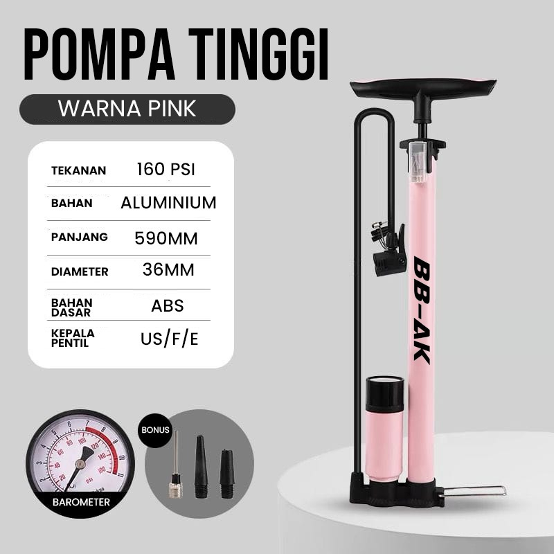 Jual Pompa Sepeda Motor Mobil Bola Ban Roda Model Tabung Meter Manual ...
