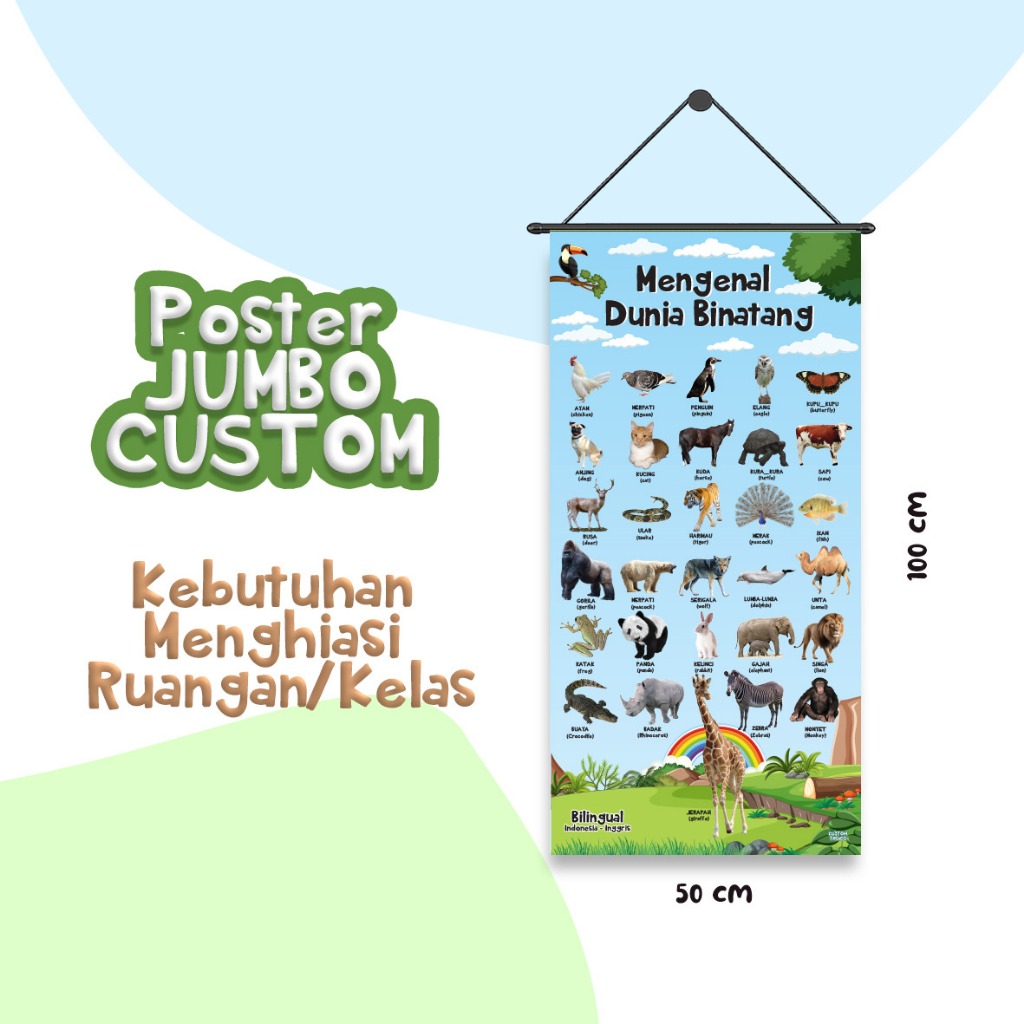 Jual Poster Edukasi Jumbo Mengenal Dunia Binatang Custom Nama Sekolah ...