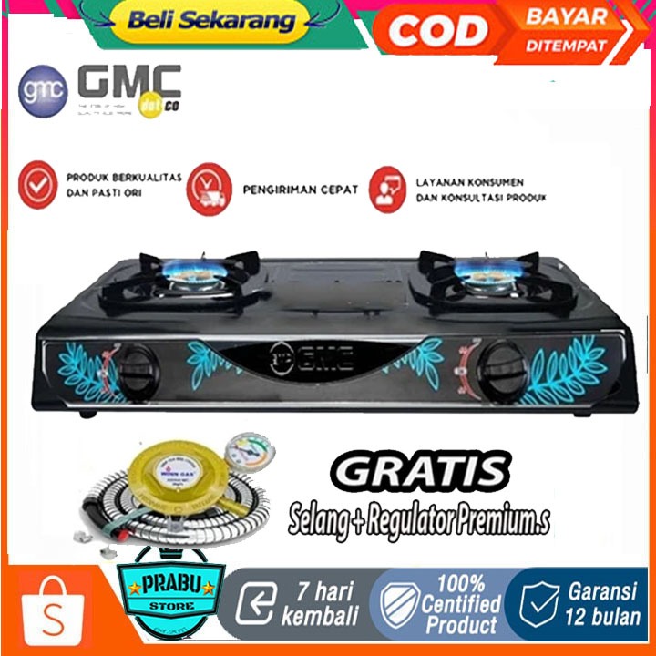 Jual Kompor Gas GMC 2 Tungku+Selang Gas+Regulator Meter Api Biru Model ...
