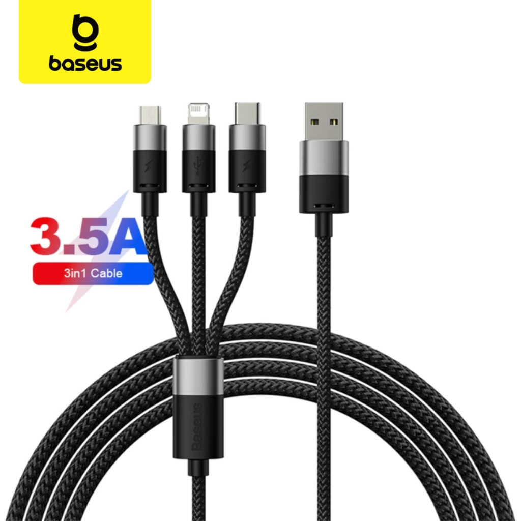 Jual BASEUS USB to multi 3in1 M+L+T Kabel 3.5A Type-C Micro Cable ...