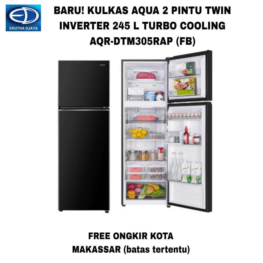 Jual KULKAS AQUA 2 PINTU TWIN INVERTER 245 L TURBO COOLING AQRDTM305RAP ...