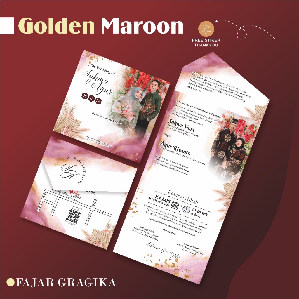 Jual undangan pernikahan Semi Amplop Golden Maroon | Shopee Indonesia