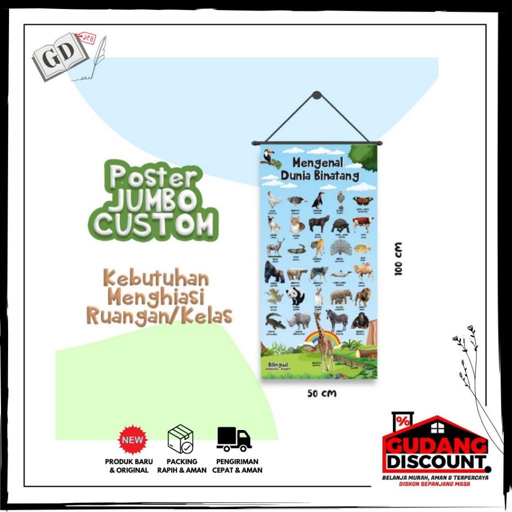 Jual GD/Poster Edukasi Jumbo Mengenal Dunia Binatang Custom Nama ...
