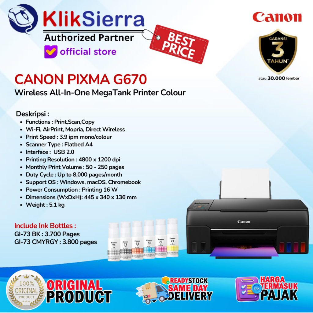 Jual Printer Ink Tank CANON PIXMA G670 - Print Wifi - Printer Fungsi ...