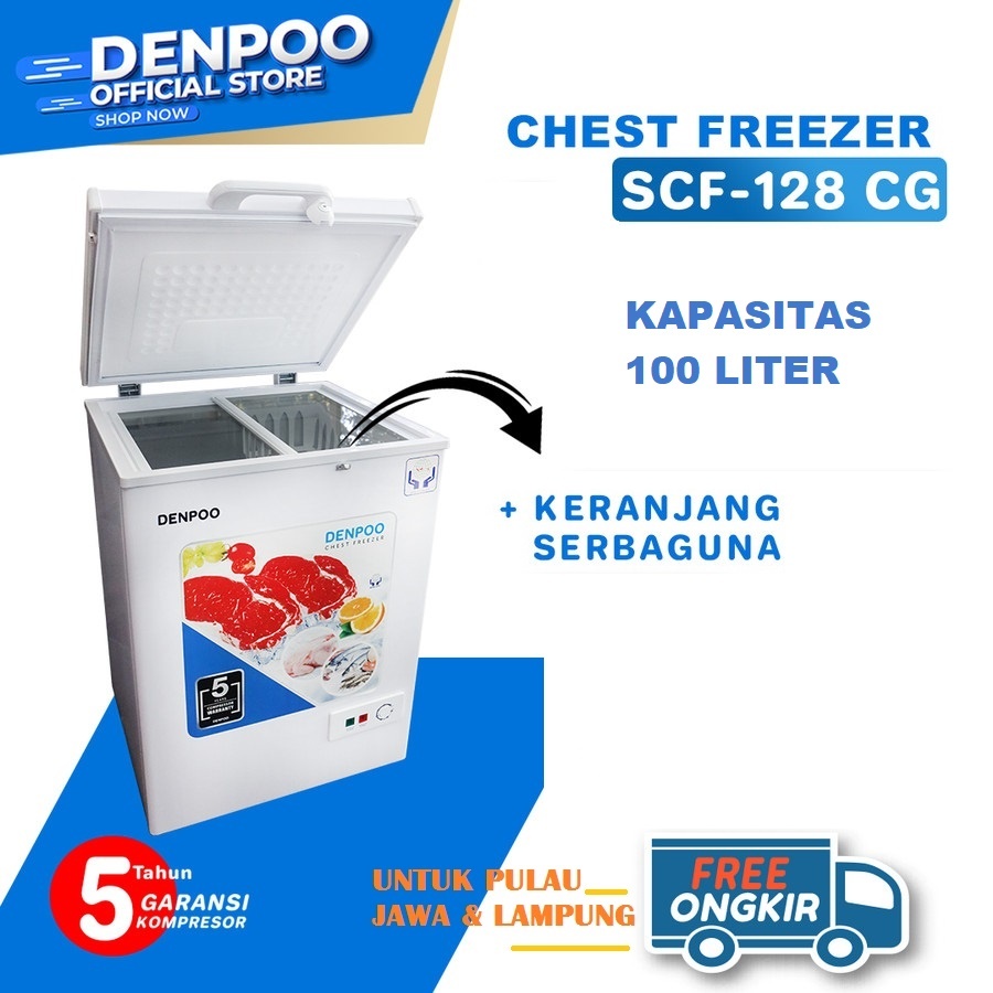 Jual DENPOO CHEST FREEZER, 100 LITER, SCF 128CG | Shopee Indonesia