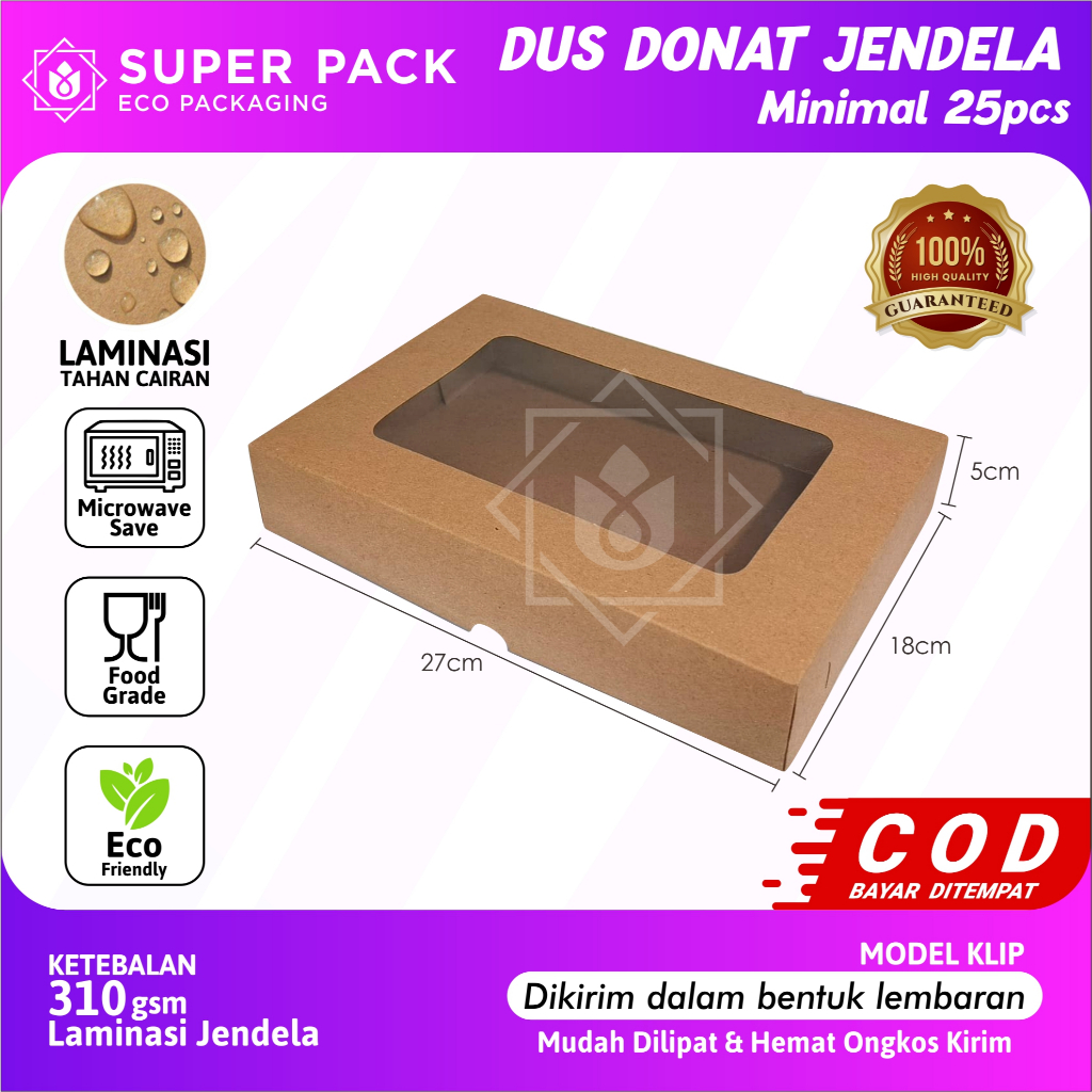 Jual Dus Donat isi 6 Polos Jendela 27x18x5 Kotak Kemasan Bomboloni Kue ...