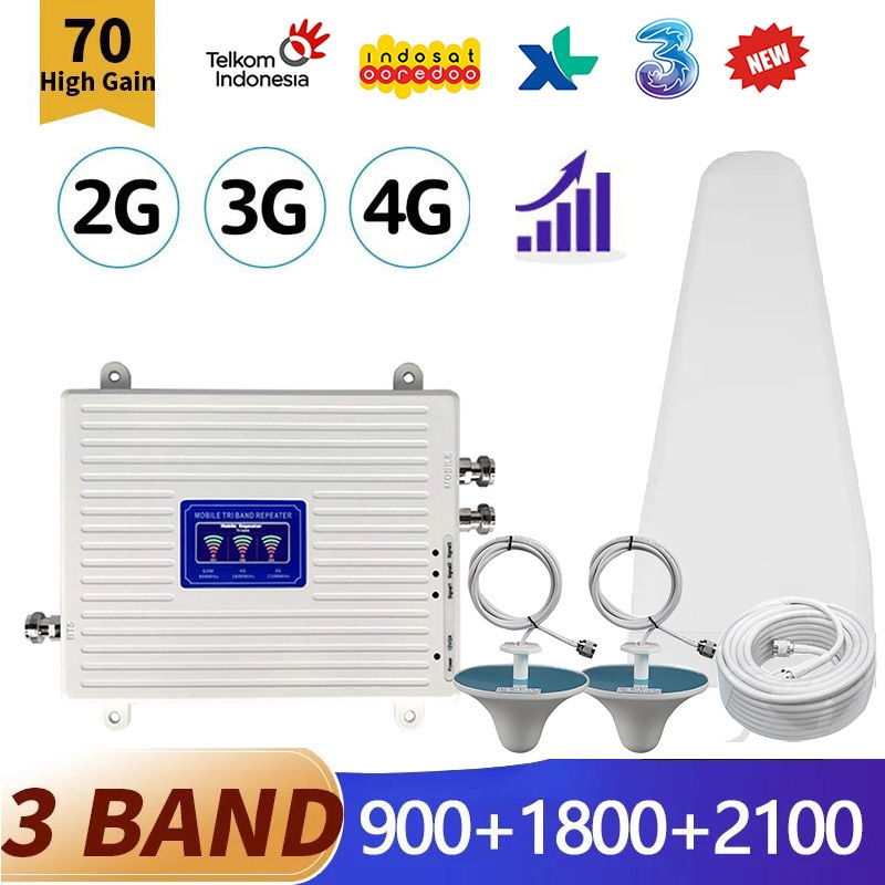 Jual FullSet Repeater Sinyal 2G 3G 4G 900 1800 2100Mhz 3-Band Penguat Sinyal Seluler Amplifie ...
