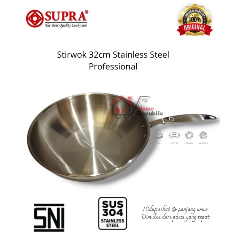 Jual SUPRA Stir wok 32cm western wok 32cm Stainless Steel Sus 304 professional series impact ...