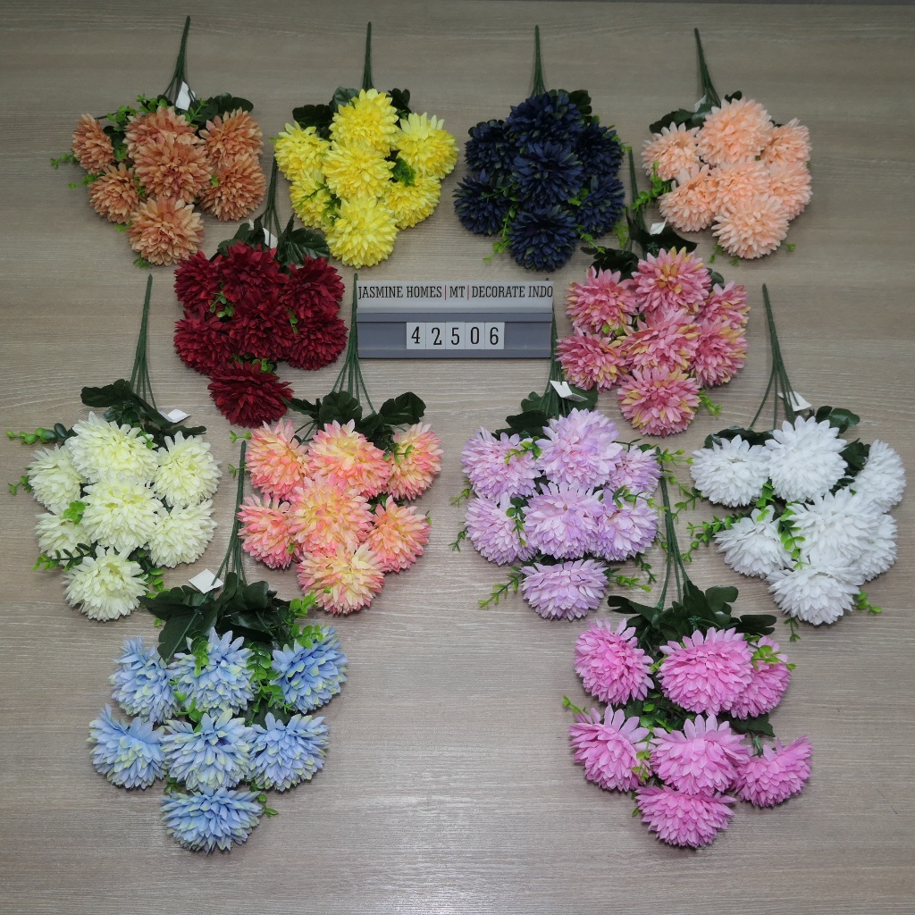 Jual Bunga PomPom Chrysan Bulat 7Kuntum 42506 | Shopee Indonesia