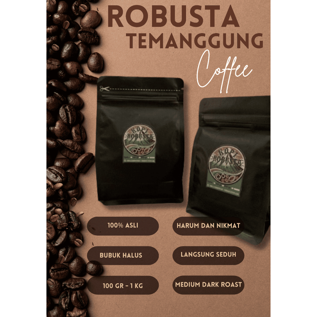 Jual Kopi Robusta Asli Temanggung 500 gr & 1 kg | Kopi Bubuk Halus 100% ...