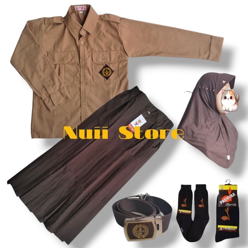 Jual Setelan Seragam sekolah Sd BAJU PRAMUKA PENGGALANG LENGAN PANJANG DAN ROK COKLAT REMPEL ...
