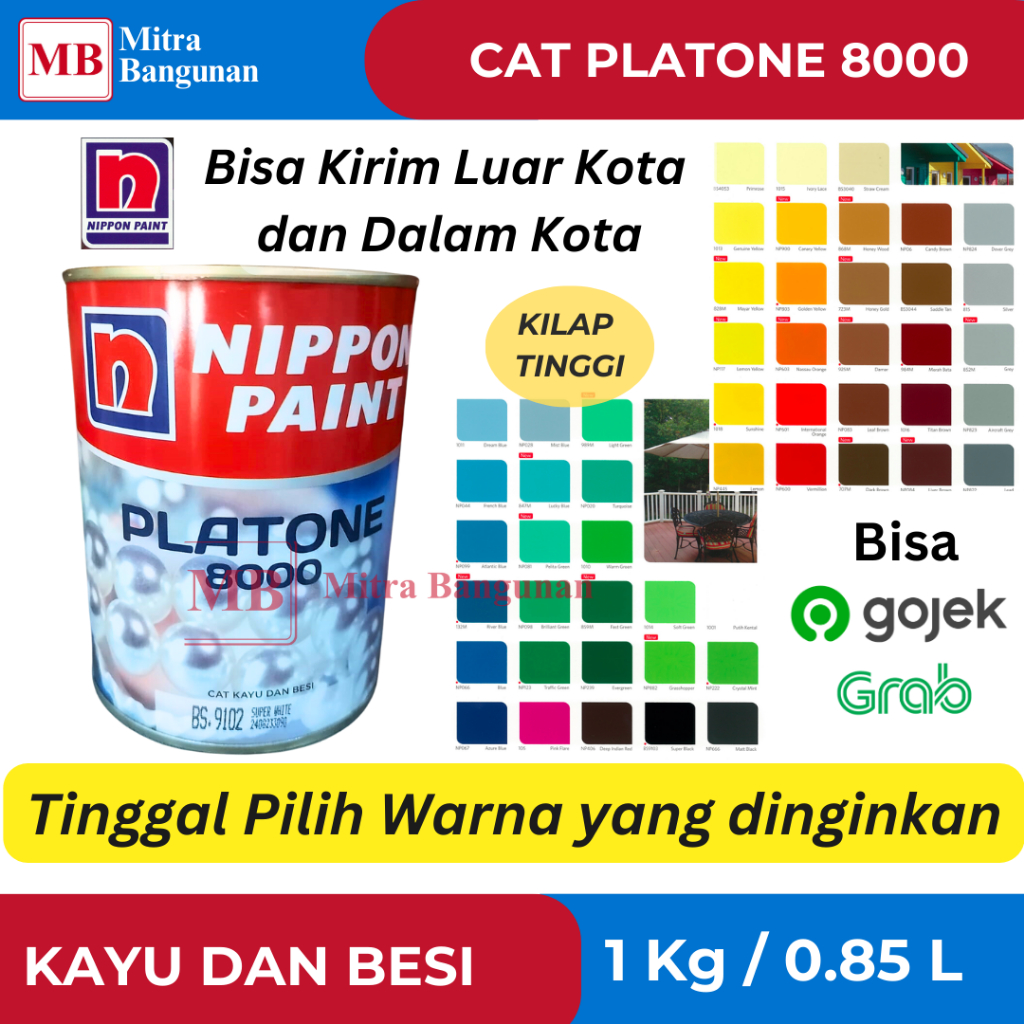 Jual NIPPON PAINT PLATONE 8000 CAT KAYU DAN BESI / CAT MINYAK 1KG WARNA ...