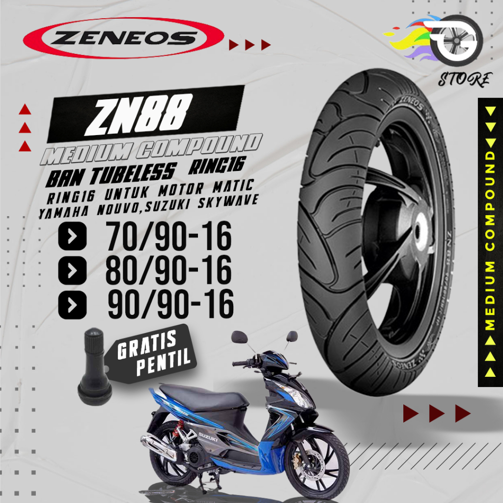 Jual Ban Motor Zeneos ZN88 RING 16 70/90-16 & 80/90-16 Tubeless Depan ...