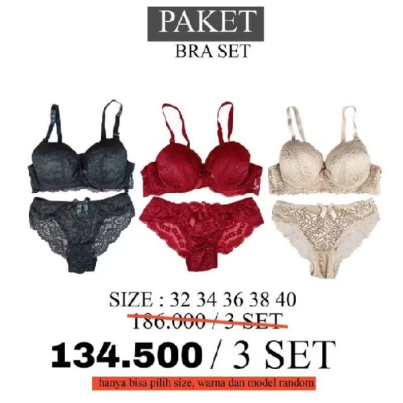 Jual VELOH-SHOP STORE 3 PCS BRA SET BH + CD CELANA DALAM CEWEK SETELAN IMPORT UKURAN 36 - 44 ...