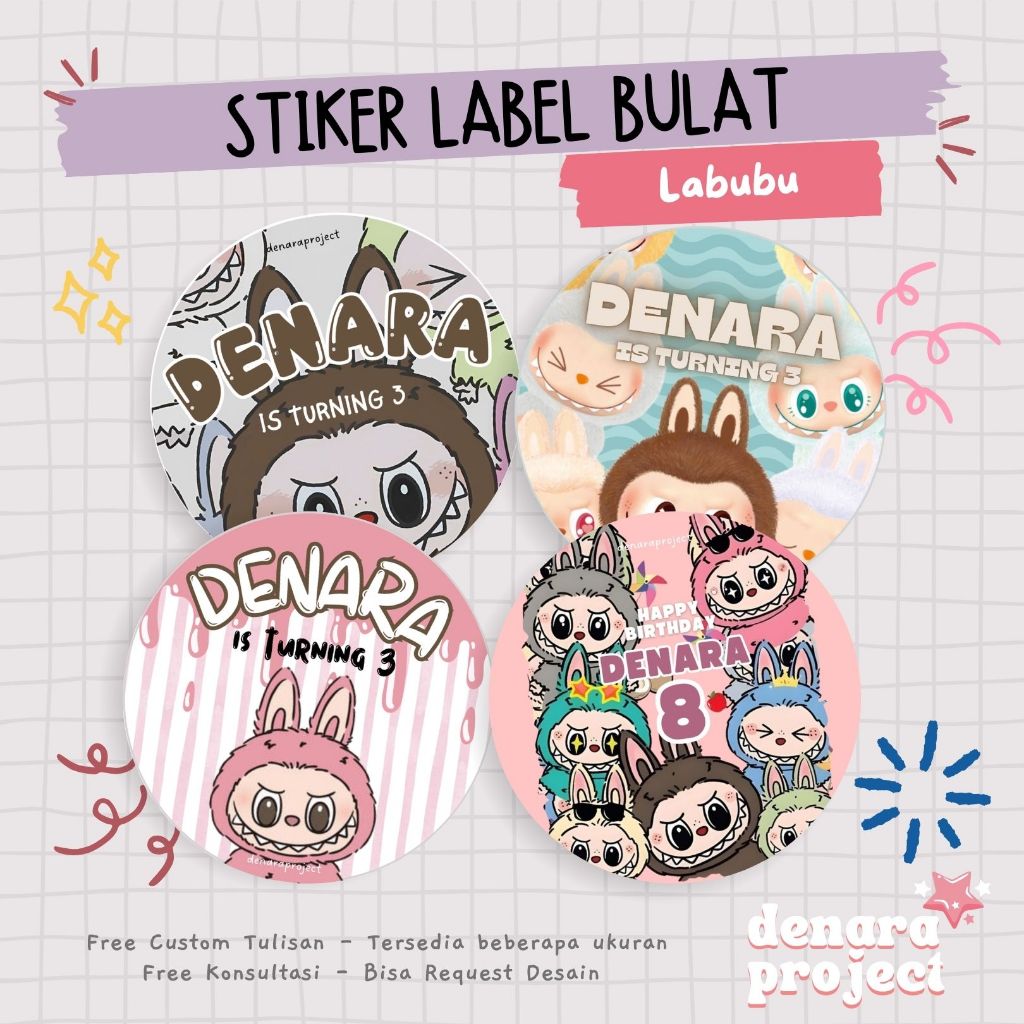 Jual (50 PCS) Stiker Bulat Custom Bento Hampers Ulang tahun Labubu The ...