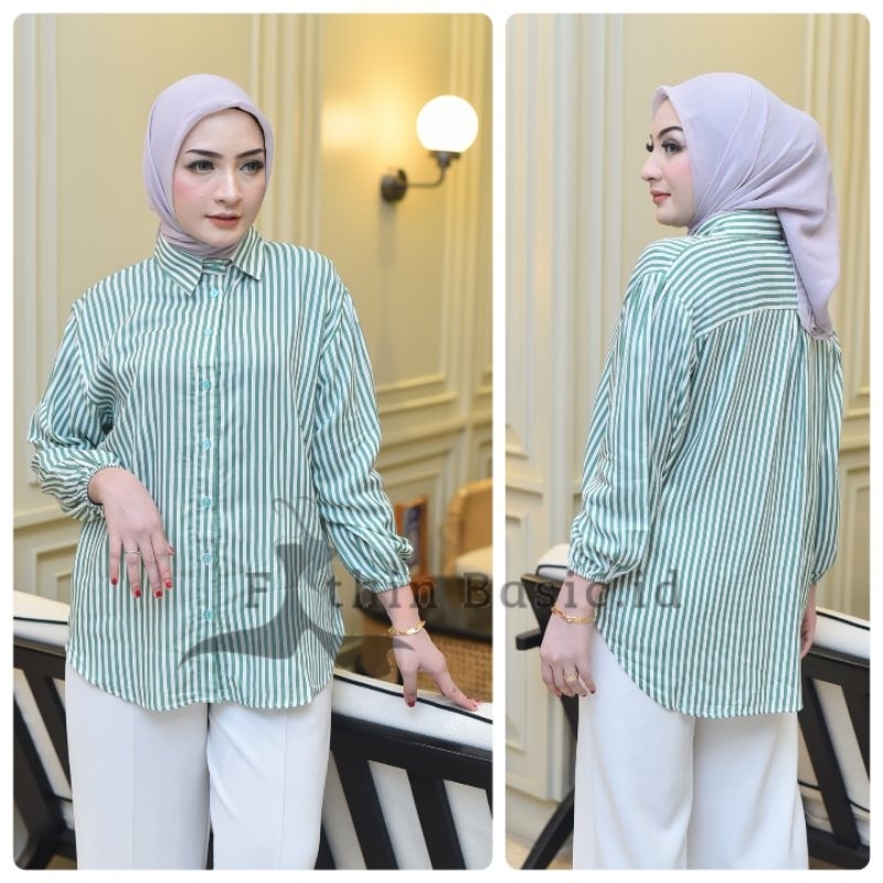Jual Atasan shirt Rayon Full Kancing Jumbo - Kemeja Salur Rayon Premium ...