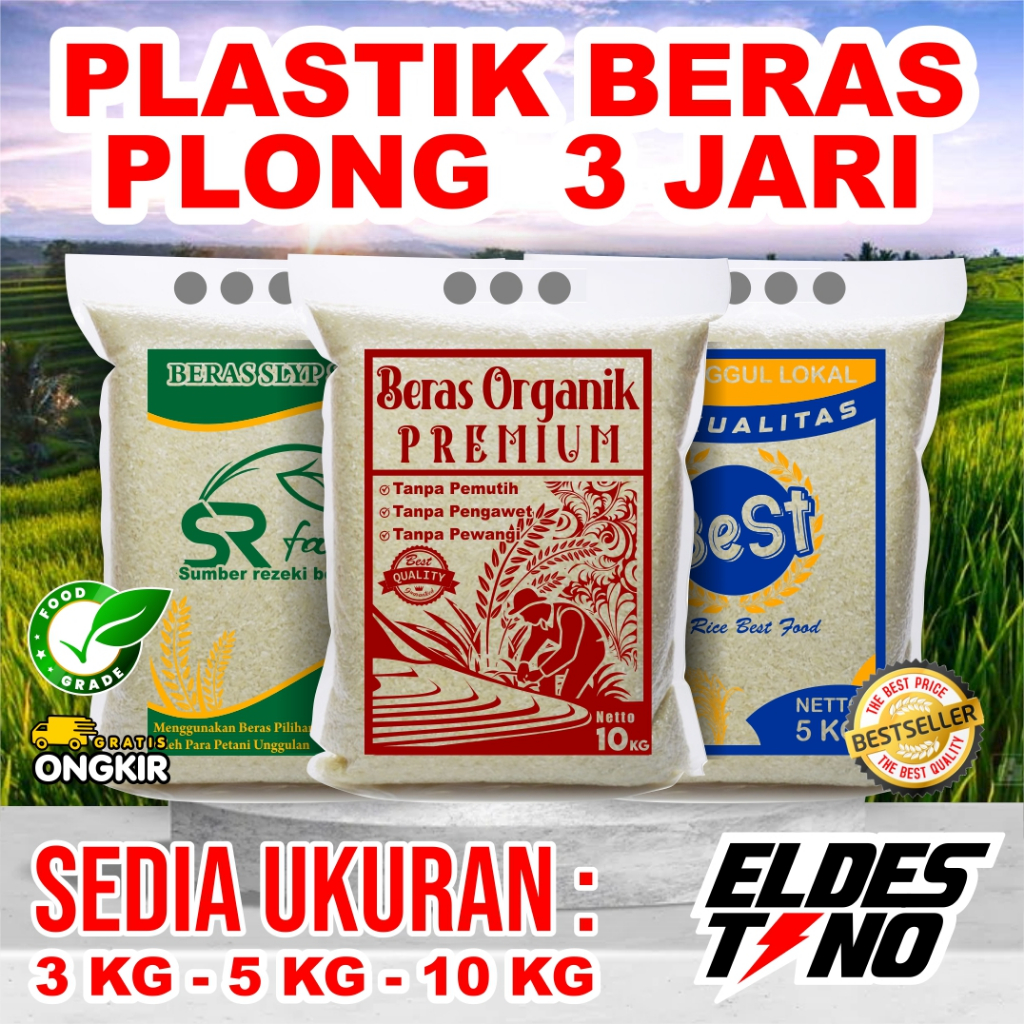 Jual plastik plong 3 jari lubang beras 3kg 5kg 10kg | Shopee Indonesia