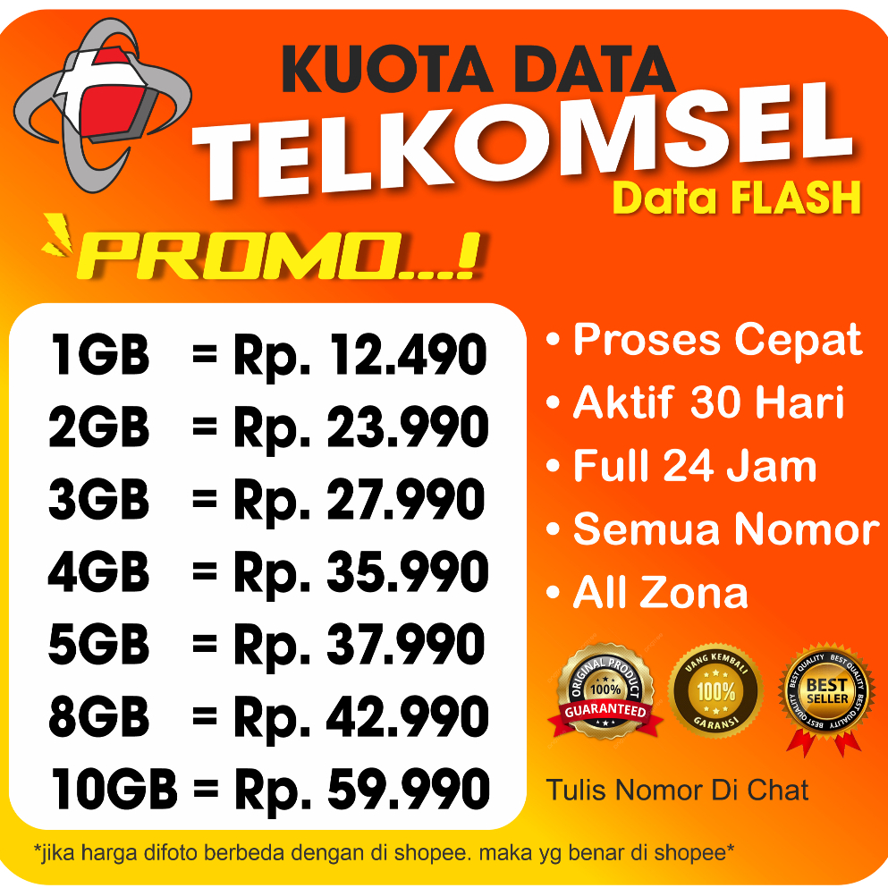 Jual PAKET DATA FLASH TELKOMSEL 1GB 2GB 3GB 4GB 5GB 8GB 10GB | Shopee Indonesia