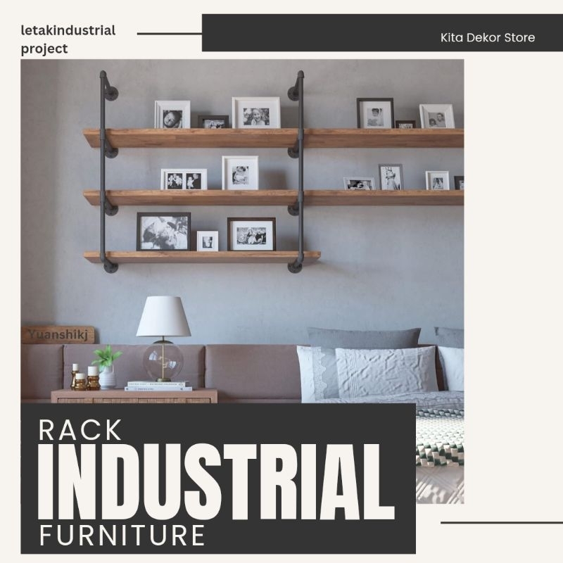 Jual Rak Dinding Kayu Industrial / Rak Dinding Besi Pipa Industrial ...