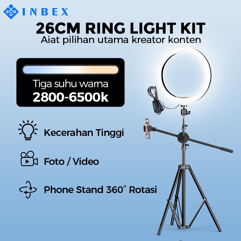 Jual INBEX Ring Light 26CM tripod konten kreator 210CM Tripod 70CM ...