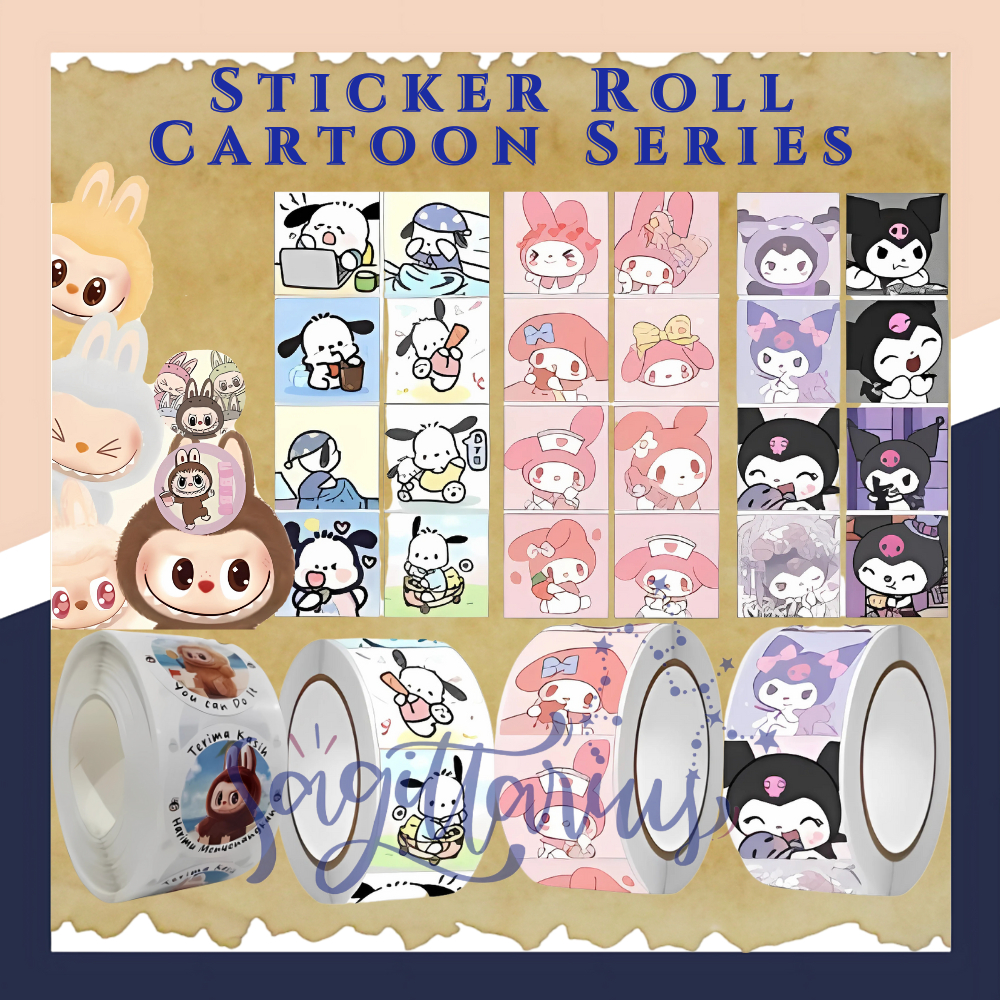 Jual 500Pcs Sticker Roll Labubu Cartoon 2,5cm Stiker Sanrio Kuromi ...