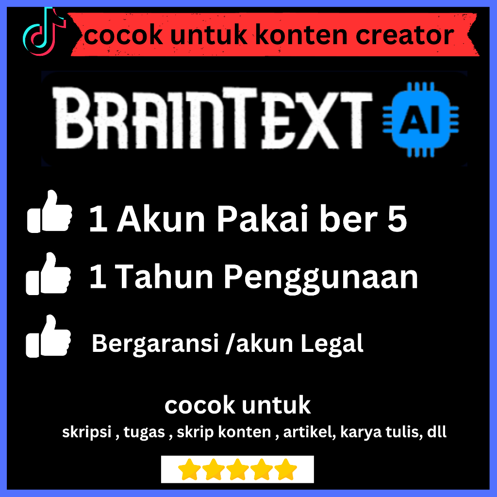 Jual Braintext.ai UNLIMITED - 10x Lebih Cepat Membuat Tulisan Konten Script Karya Ilmiah 1 TAHUN ...