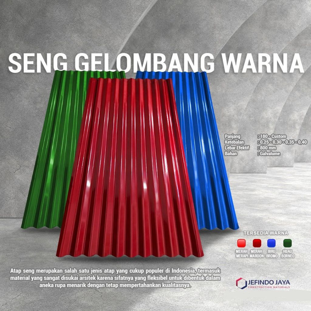 Jual ATAP SENG GELOMBANG WARNA - SENG GELOMBANG 11 *80X180* | Shopee ...