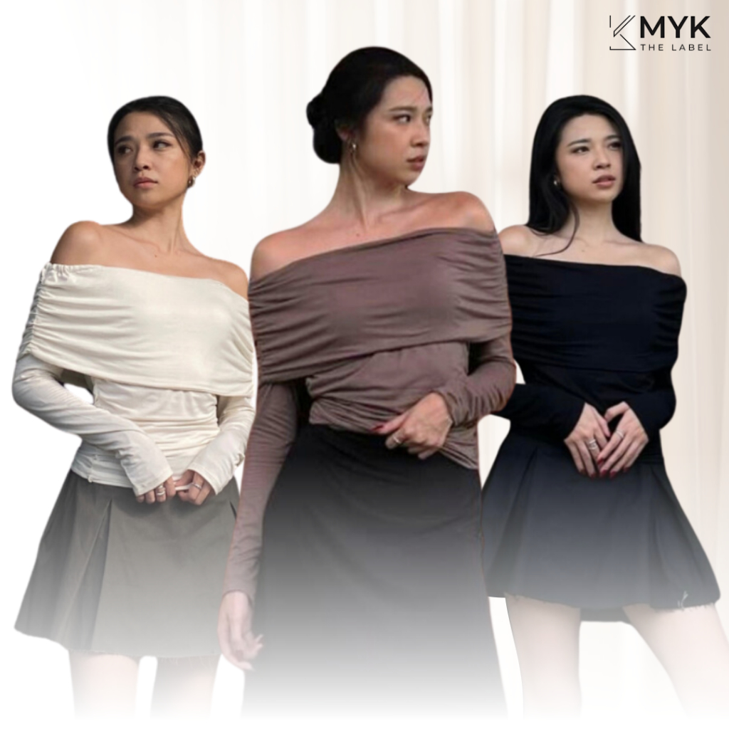 Jual Blouse Wanita Atasan Carla Sabrina Top Blus MYK Thelabel Lengan Panjang Bahu Terbuka Korean ...