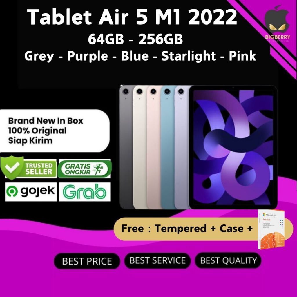 Jual Tablet Air 5 2022 M1 Chip 10.9 64GB 256GB 5th Gen WiFi Cellular 5G Starlight Grey Blue Pink ...