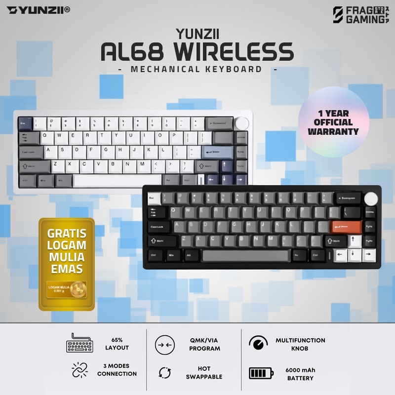 Jual Yunzii AL68 / AL-68 Wireless Alumunium Mechanical Keyboard Gaming ...