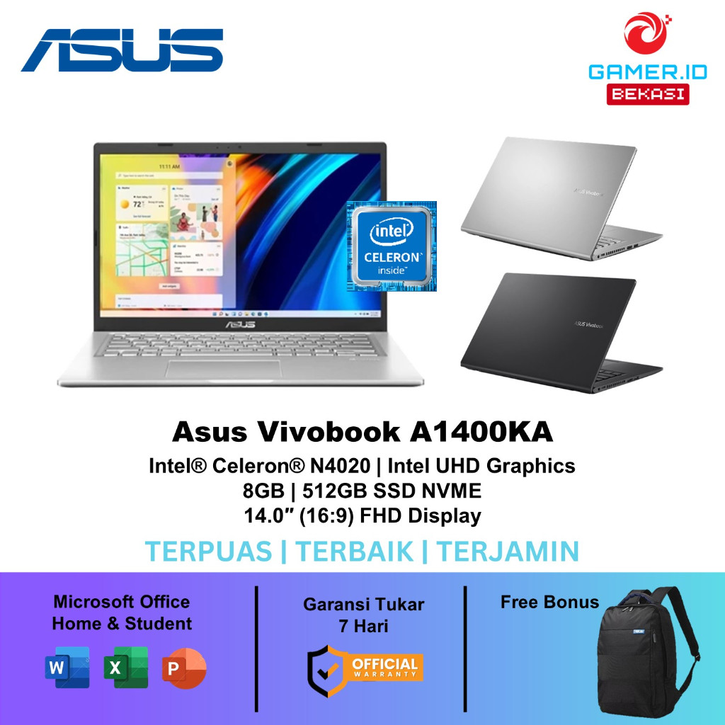 Jual Asus Vivobook 14 A1400KA Intel Celeron N4500 8GB 512SSD W11+OHS 14 ...