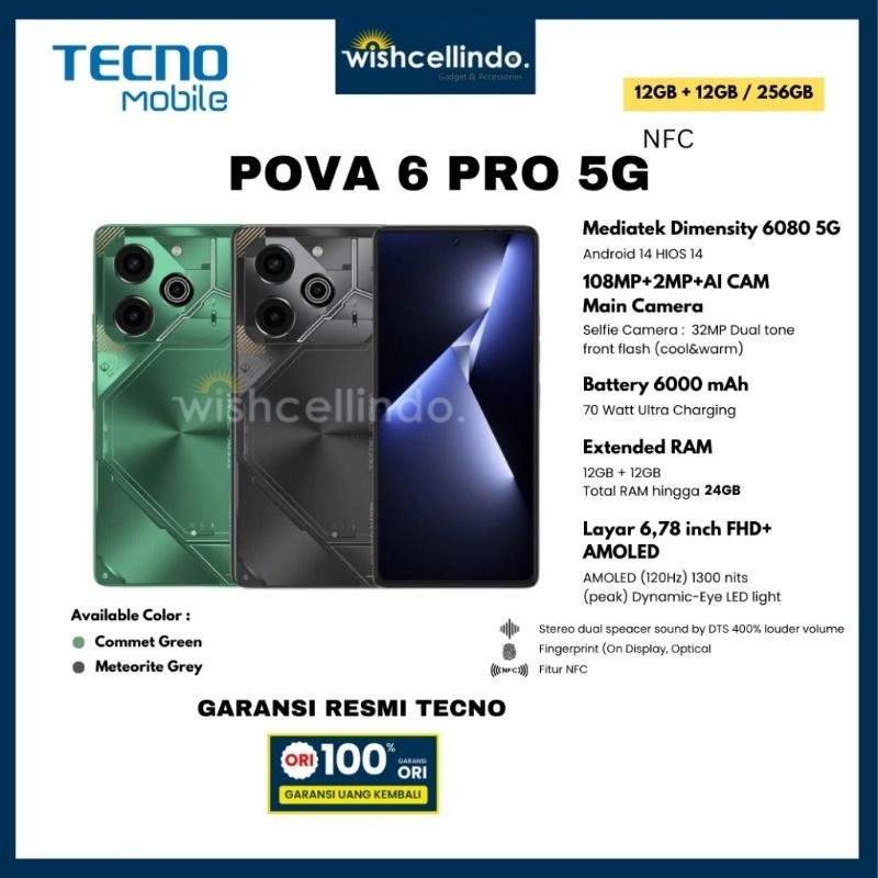 Jual HP TECNO POVA 6 PRO 5G 12/256GB, POVA 6 NFC 12/256GB, POVA 6 NFC 8 ...