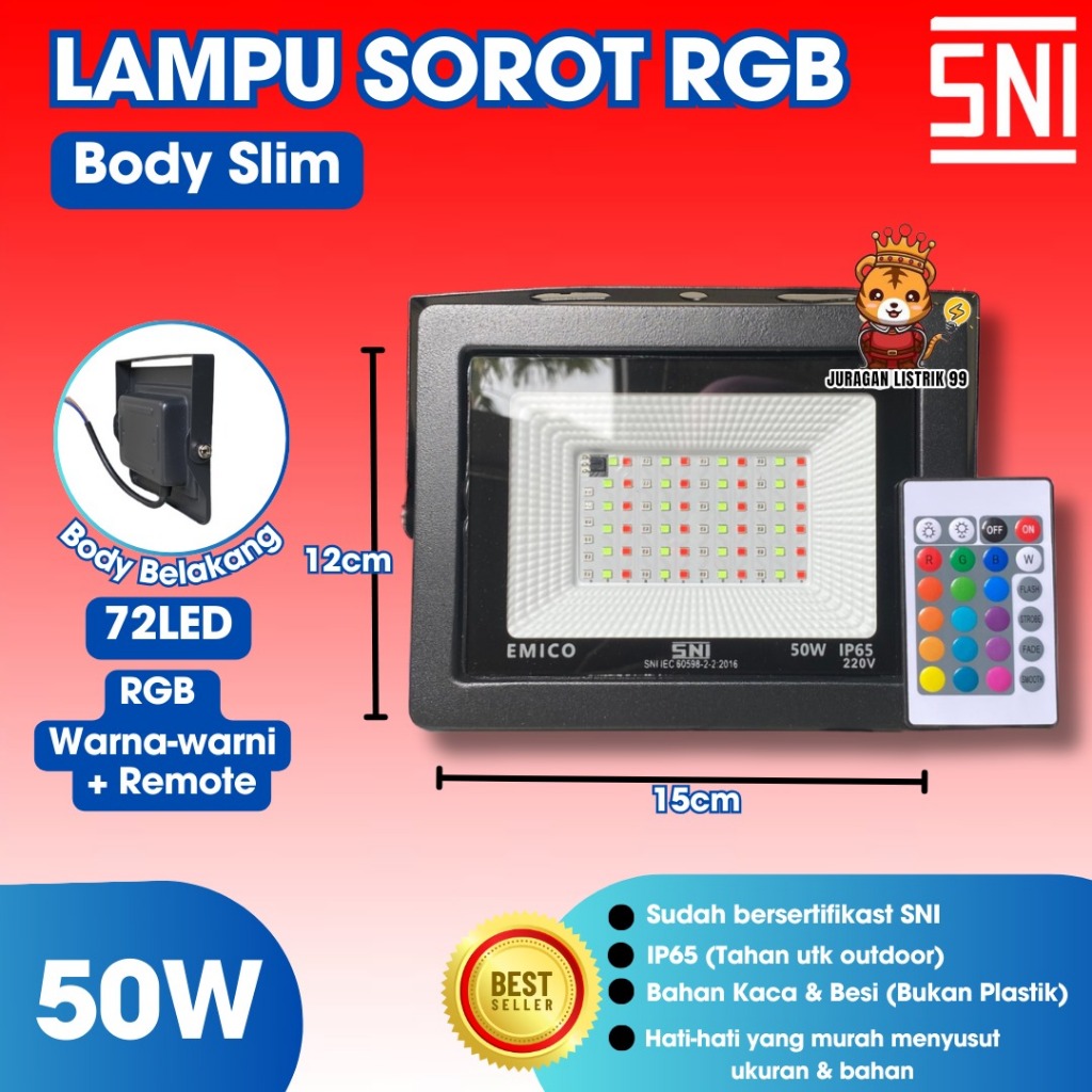 Jual Lampu Led Sorot Flood Light Lampu Tembak RGB Warna Warni Emico 10W 20W 30W 50W Watt ...