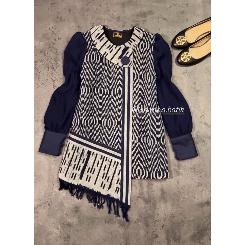 Jual TENUN_GAYA Blouse tenun wanita navi atasan tenun baju tenun jepara ...