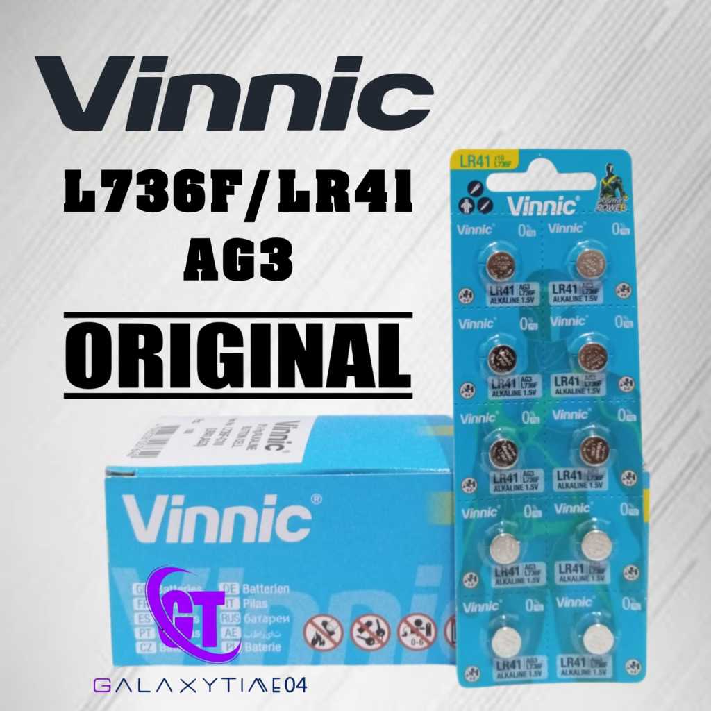 Jual Baterai Vinnic LR41 L736F AG3 Original Batrai LR 41 Alkaline ...
