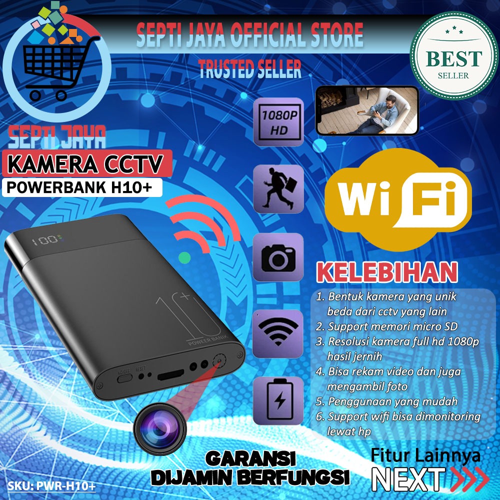 Jual Spy Kamera Powerbank H10+ WIFI Wireless 10000MAH Hidden Spycam ...