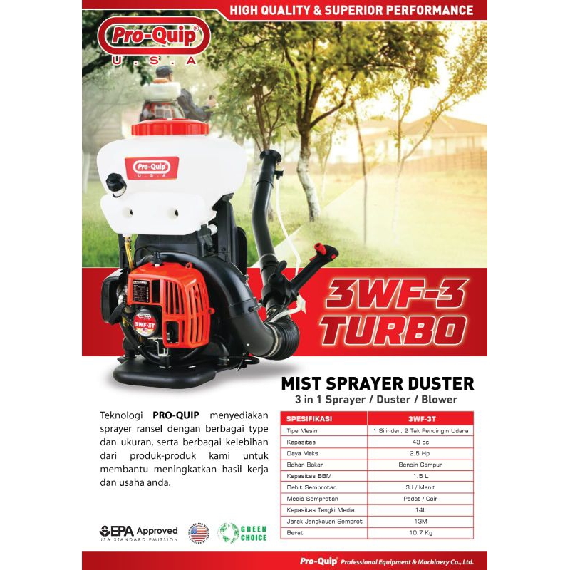 Jual Mesin Semprotan Hama Turbo 3 in 1 (Bisa Semprot Basah dan Pupuk Kering) PRO-QUIP 3WF3 TURBO ...