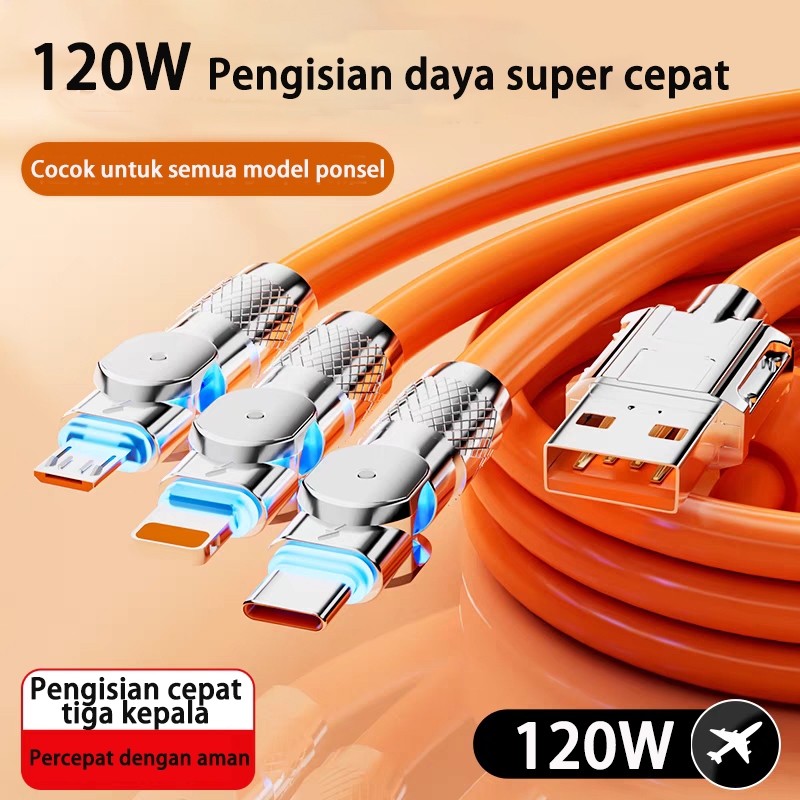Jual 3 in 1kabel data super fast charging 120W 180° ROTATING micro ...