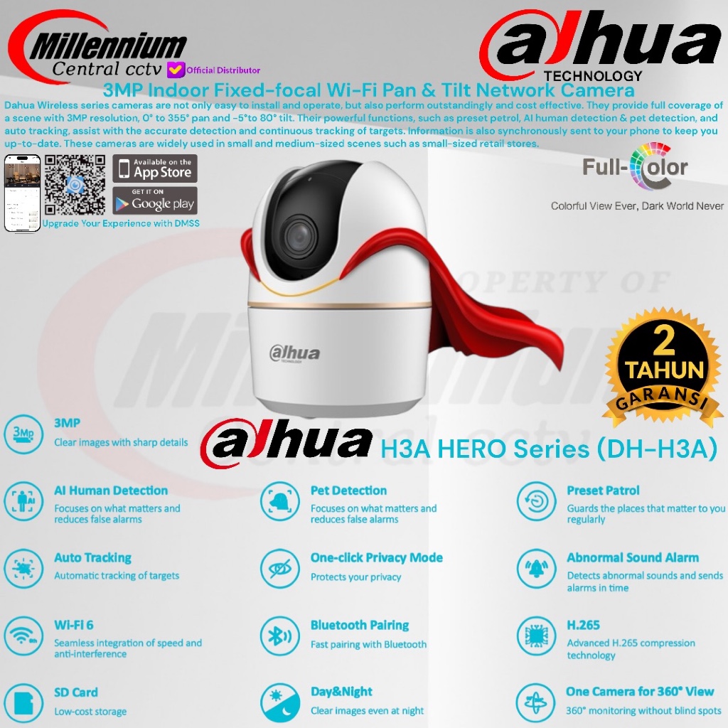Jual IP CCTV DAHUA HERO H3A 3MP Indoor Fixed focal Wi-Fi Pan & Tilt ...