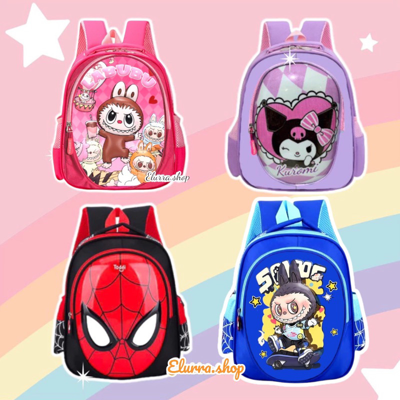 Jual Tas ransel anak labubu sekolah tk dan Paud karakter timbul 3D kuromi melodi spiderman ...