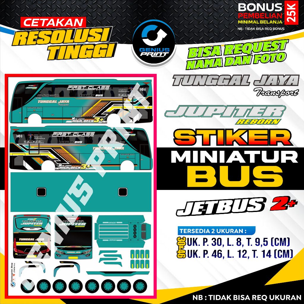 Jual Stiker Mainan Miniatur Bus Jetbus 2+ Livery Tunggal Jaya Transport ...