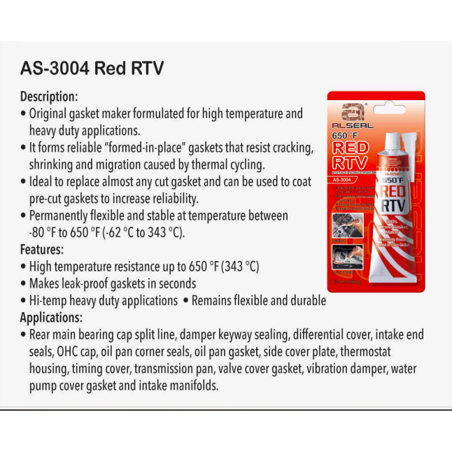 Jual Alseal Red RTV Silicone Sealant High Temp 650°F Gasket Maker 85gr ...